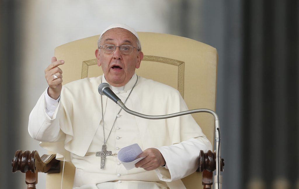 Pope speaks during general audience in St. Peter's Square at Vatican ...