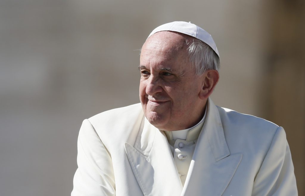 Pope smiles as he leaves general audience in St. Peter's Square at ...